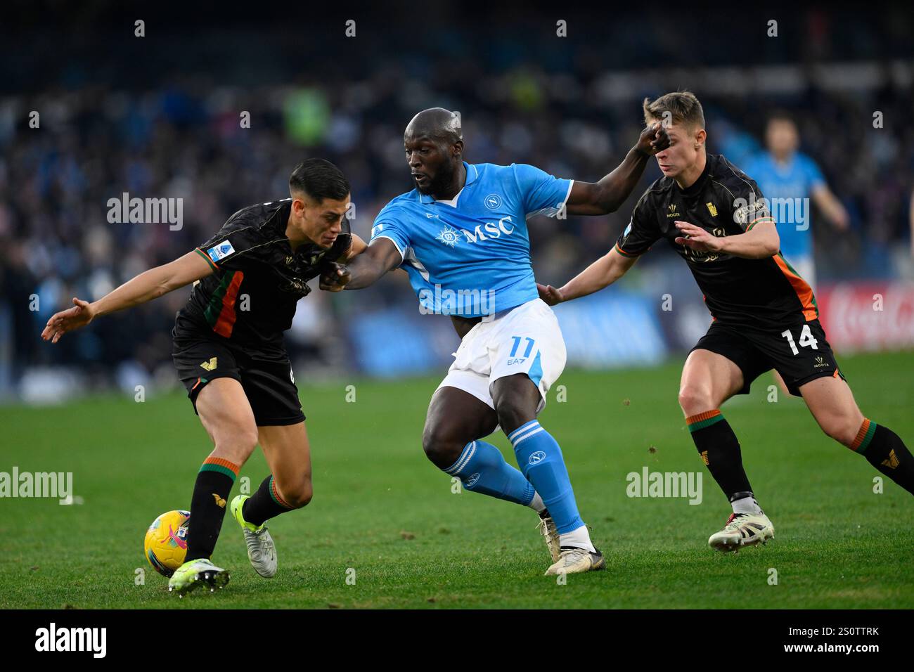 Napoli, Italy. 29th Dec, 2024. Jay Idzes of Venezia FC, Romelu Lukaku ...