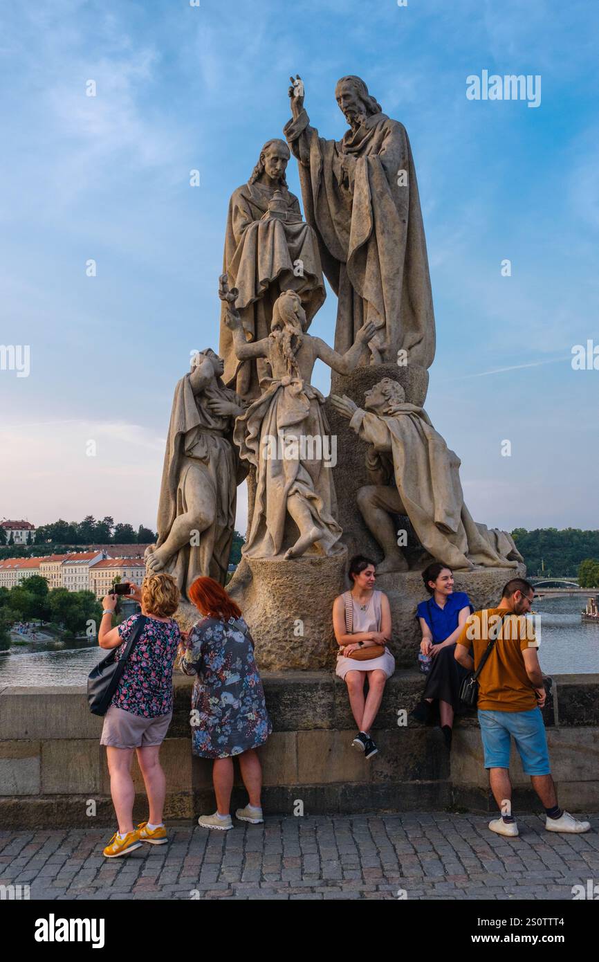 Tourists Resting under Statue of Statue of St. Cyril and St. Methodius ...
