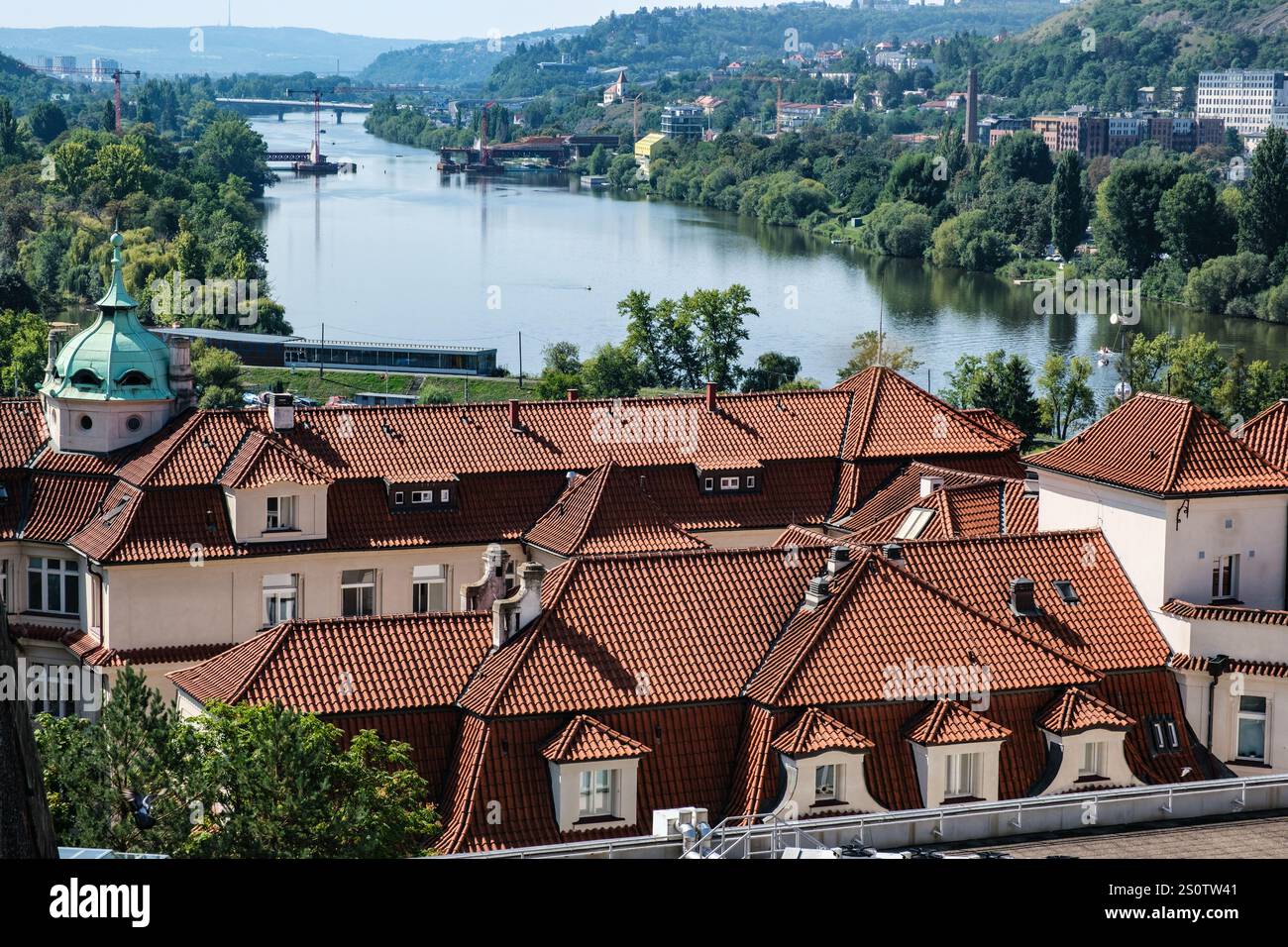 View of the Vltava River from the Vysehrad Fortress, Prague, Czechia ...