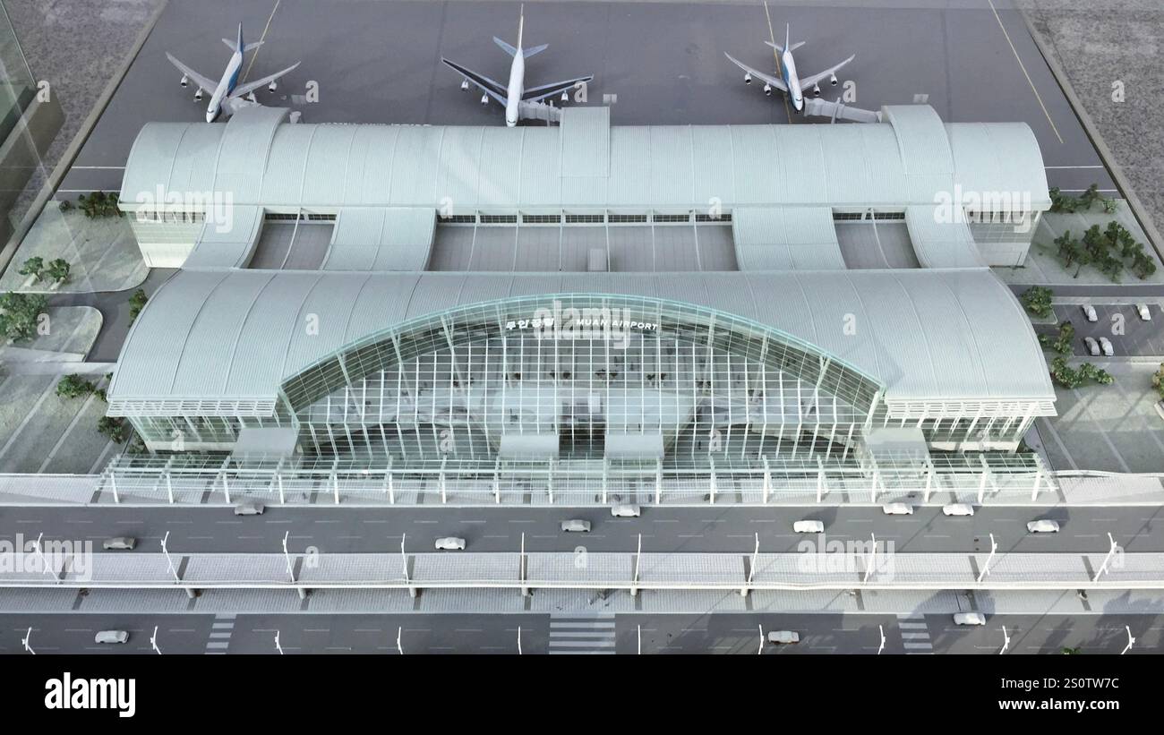 runway, apron, terminal, control tower of Muan Airport, South Korea ...