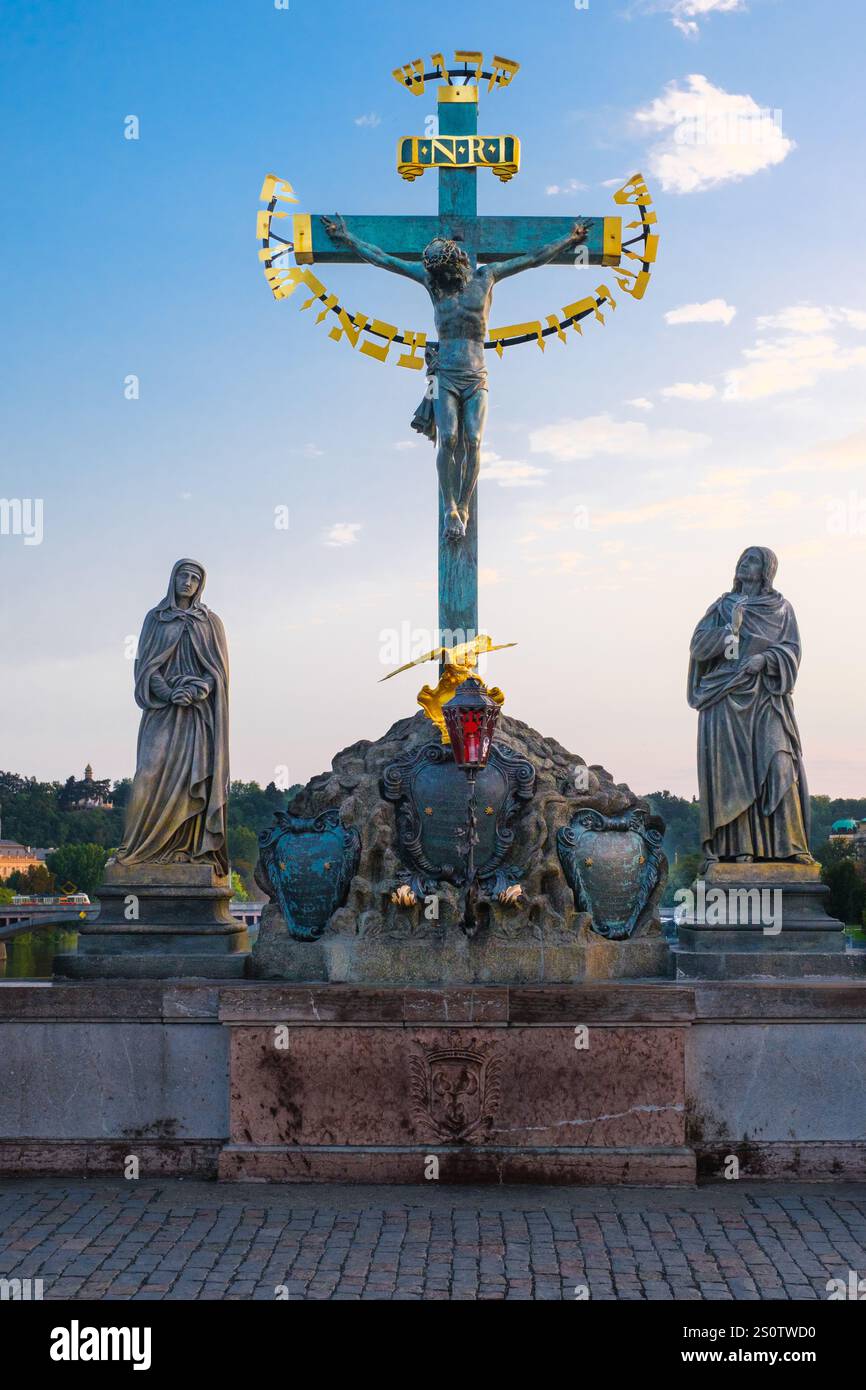 Charles Bridge, Jesus on the Cross, Prague, Czech Republic, Czechia ...