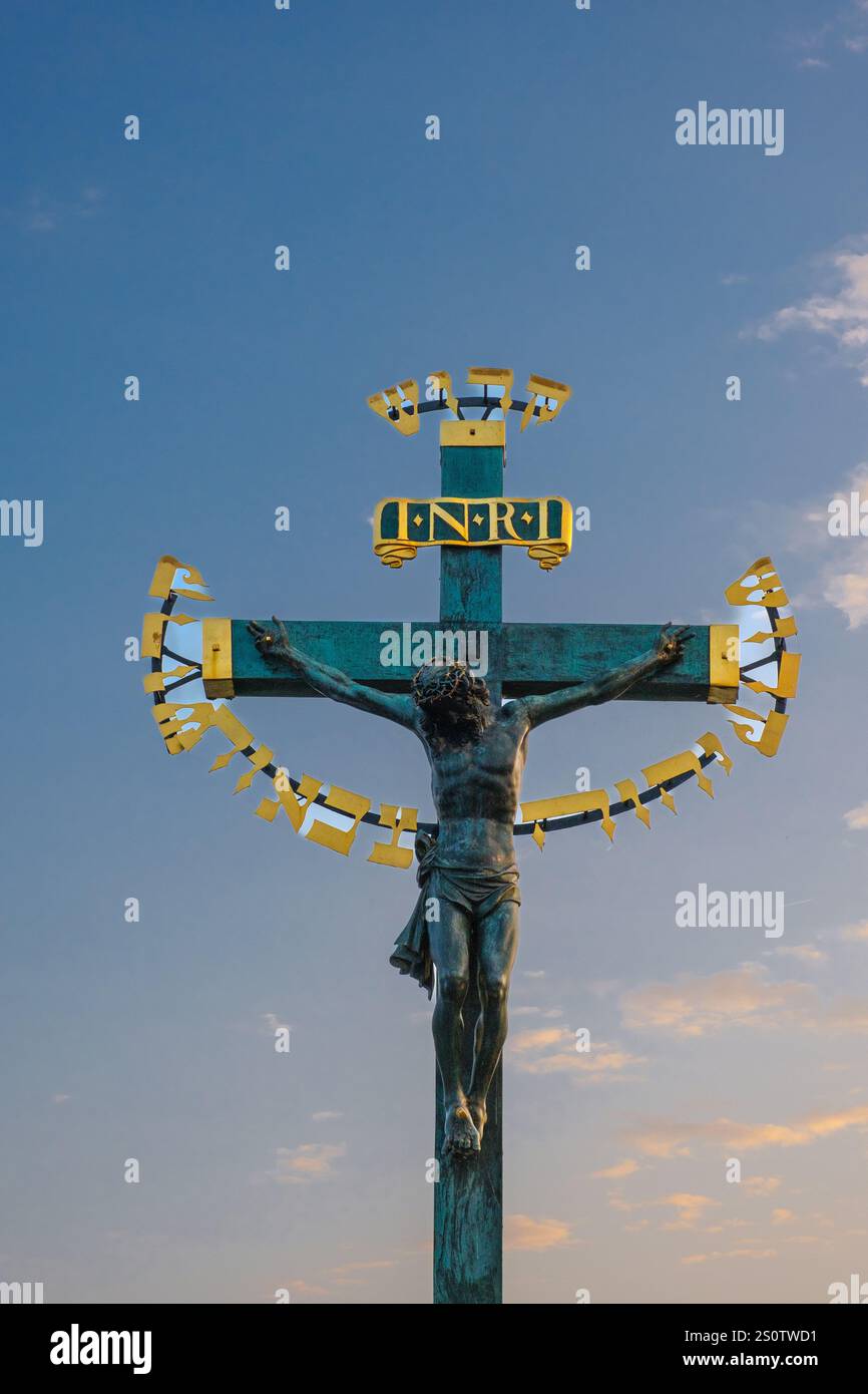 Charles Bridge, Jesus on the Cross, Prague, Czech Republic, Czechia ...