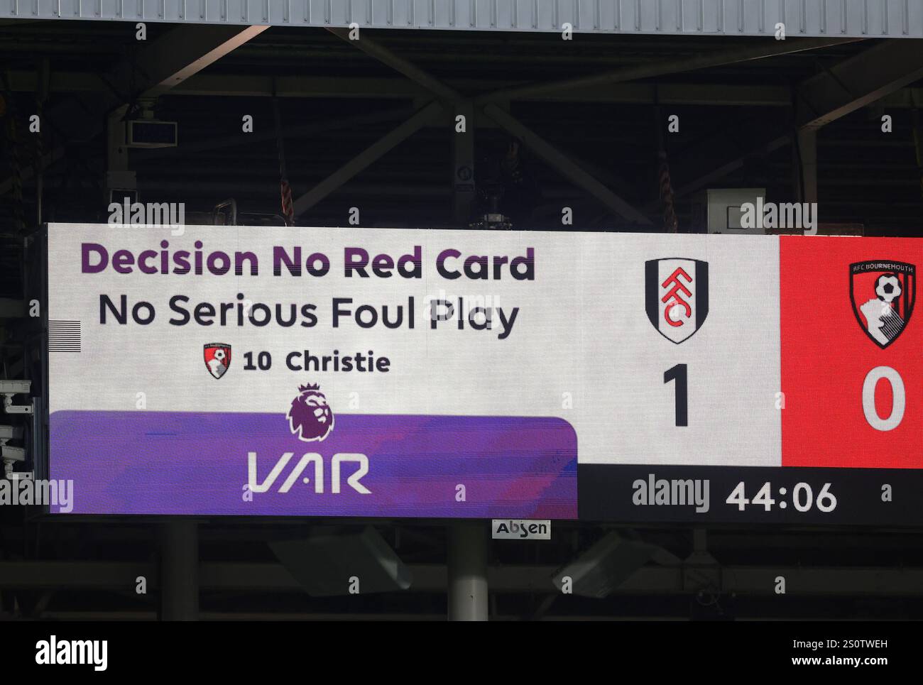 A VAR check for serious foul play goes in favour of Bournemouth's Ryan ...