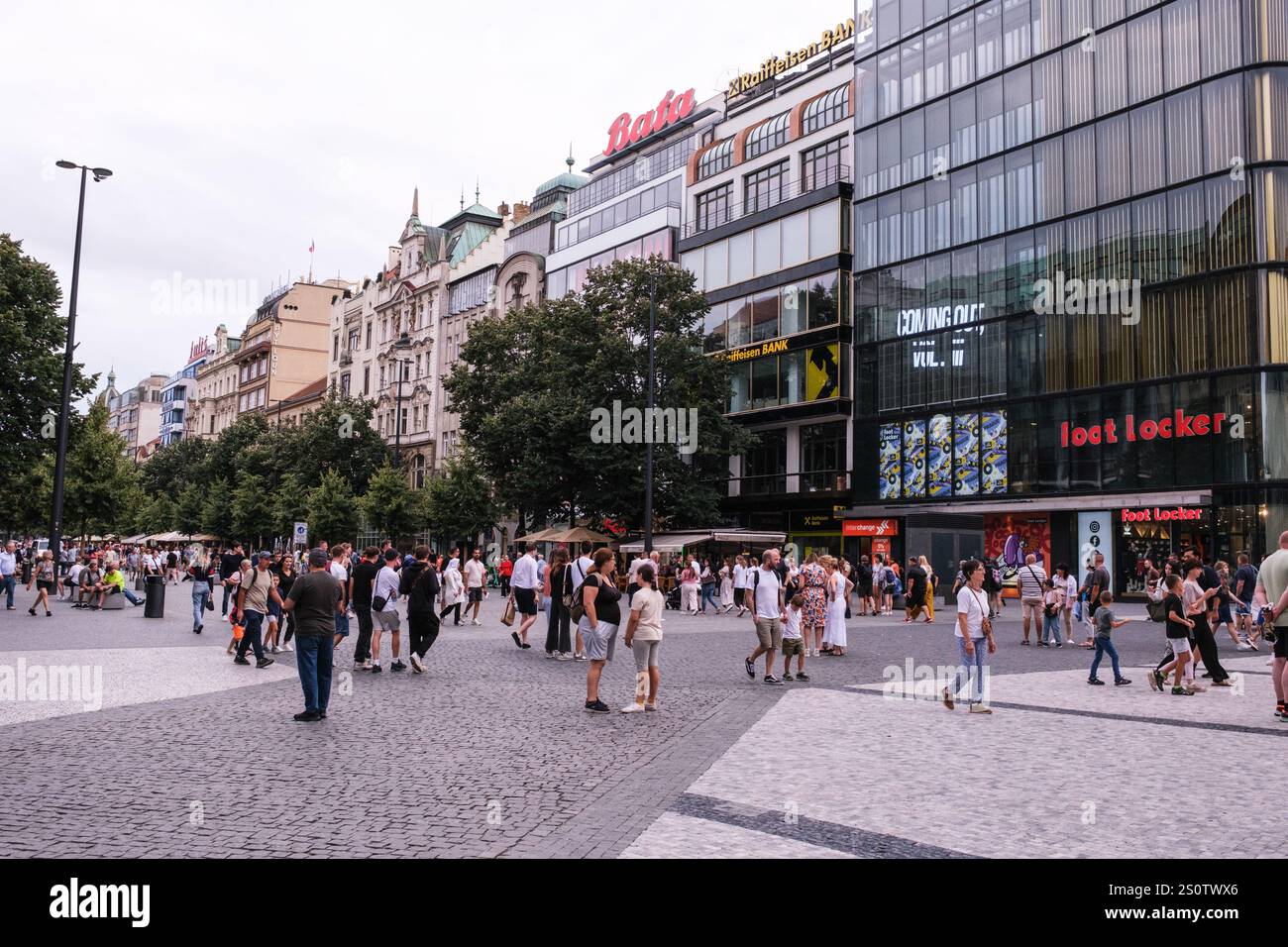 Prague, Czech Republic, Czechia. Street Scene at Lower Wenceslas Square ...
