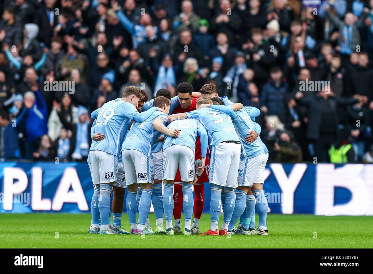Coventry, UK. 29th Dec, 2024. Coventry team huddle ahead of kick off ...