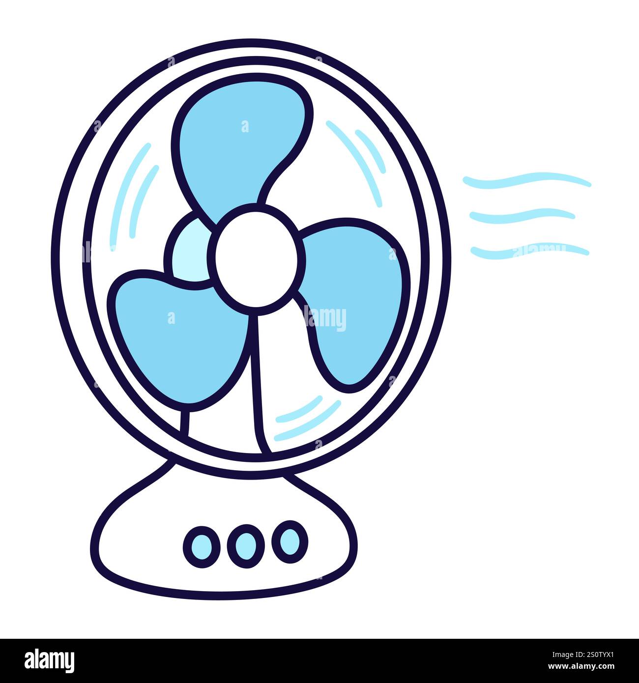 Electric fan blowing cool air, line icon in simple cartoon style ...