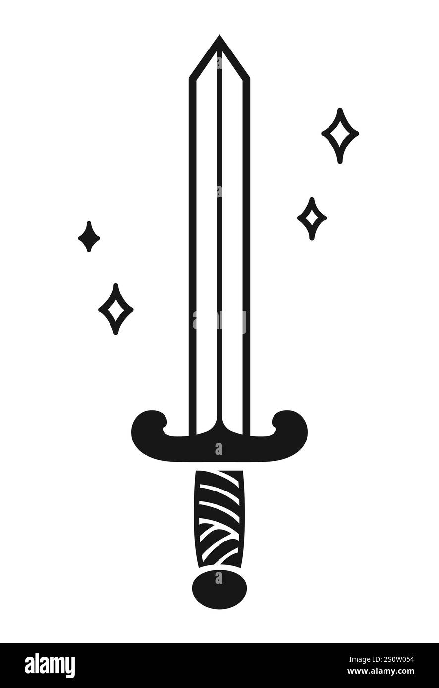 Black and white sword drawing with sparkles. Stylish monochrome tattoo ...