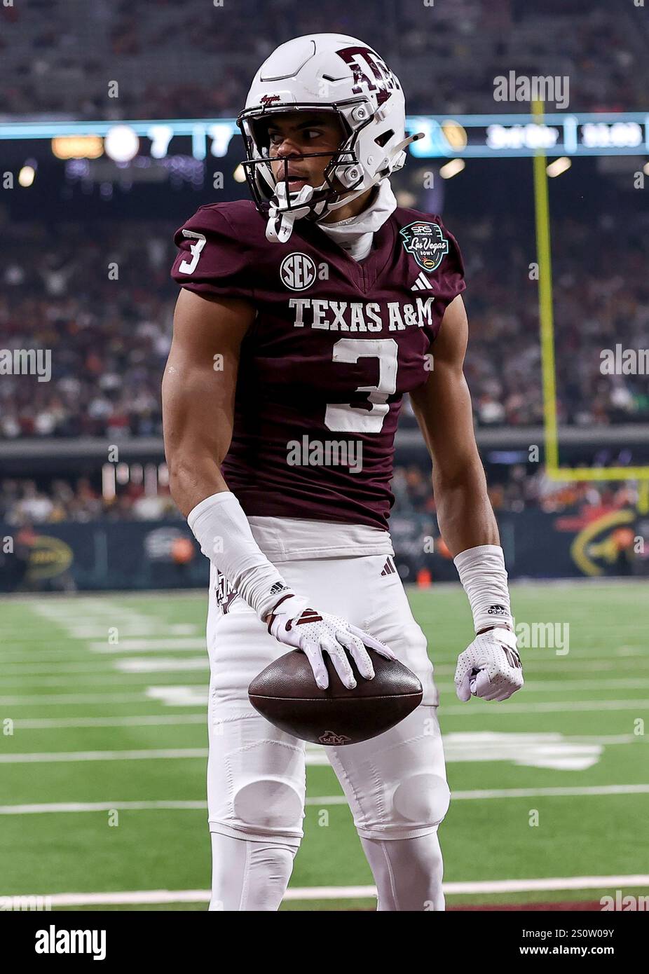 LAS VEGAS, NV - DECEMBER 27: Texas A&M Aggies wide receiver Noah Thomas poses after his ...