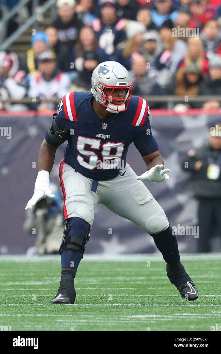 December 28, 2024; Foxborough, MA, USA; New England Patriots offensive ...