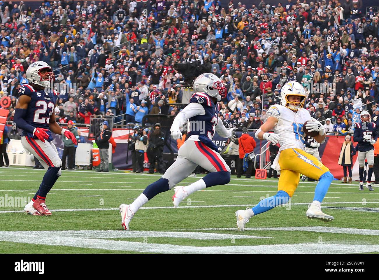 December 28, 2024; Foxborough, MA, USA; Los Angeles Chargers wide ...