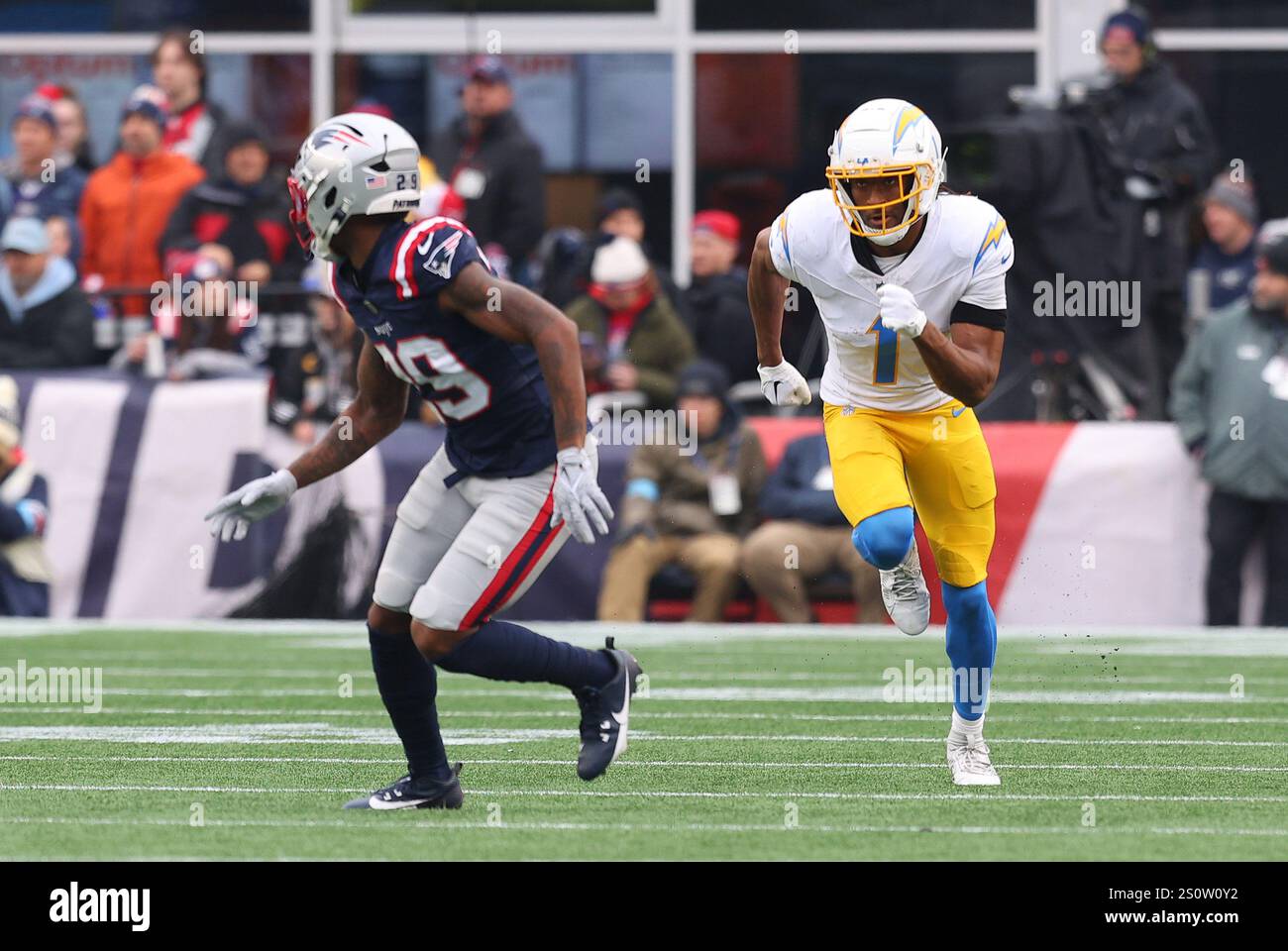 December 28, 2024; Foxborough, MA, USA; Los Angeles Chargers wide ...