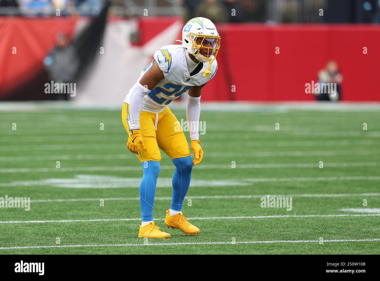 Foxborough, MA, USA. 28th Dec, 2024. MA, USA; Los Angeles Chargers cornerback Tarheeb Still (29 ...