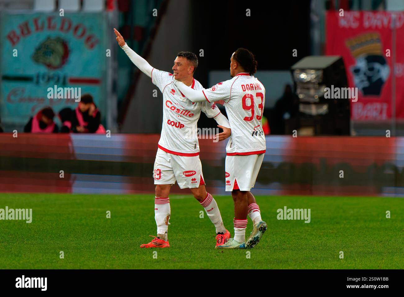 Cesar Falletti of SSC Bari celebrates after scoring a goal with Mehdi ...