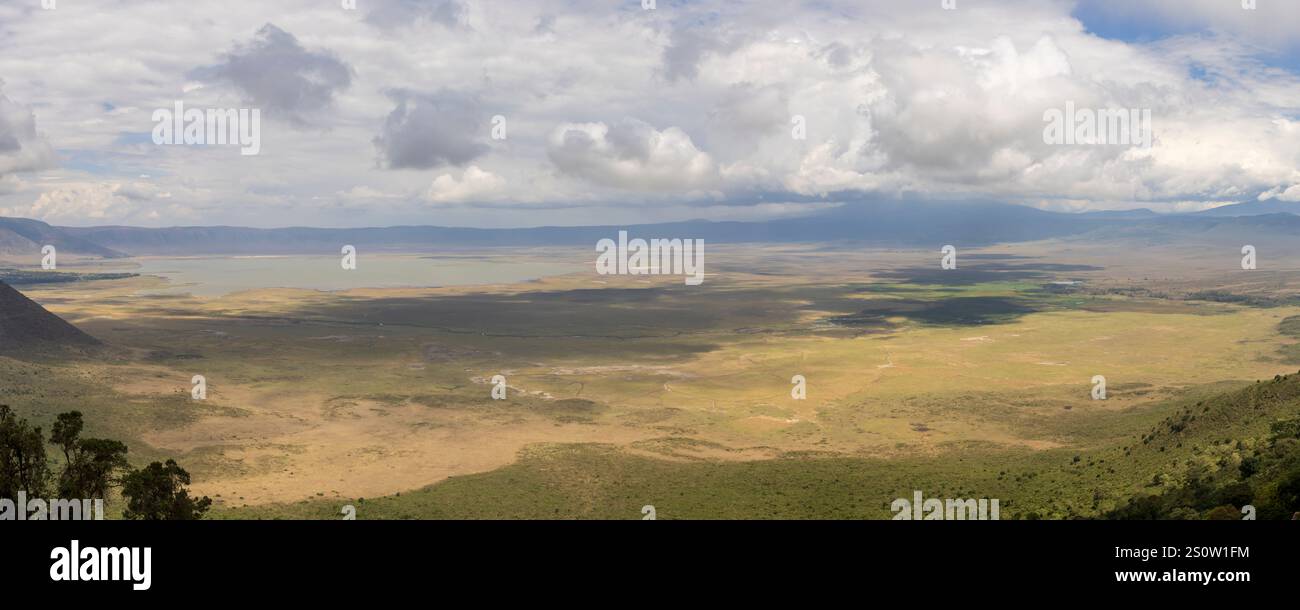 Panoramic view of Ngorongoro Crater in Tanzania East Africa Stock Photo ...