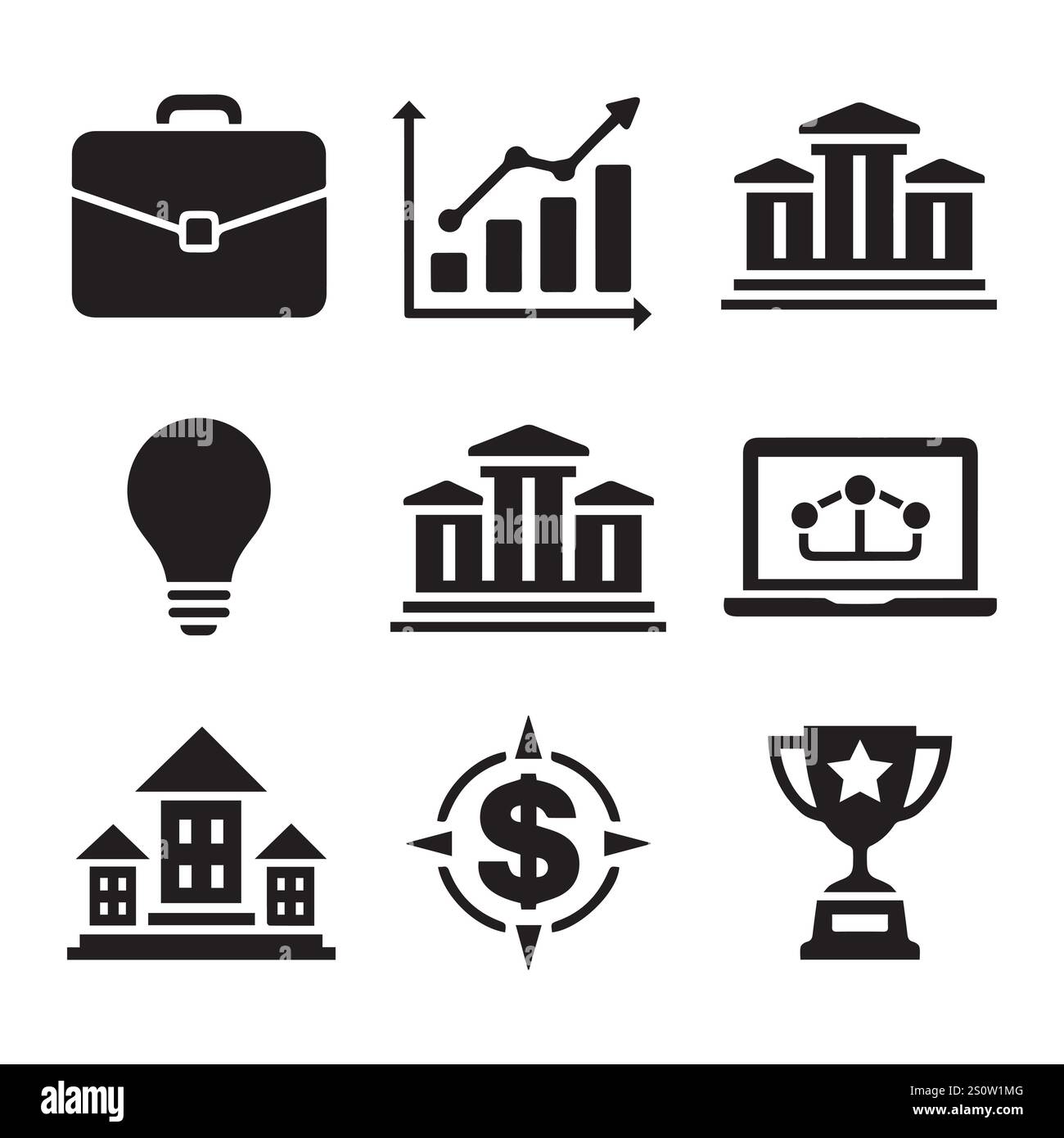 set of black and white business icons captures various aspects of ...