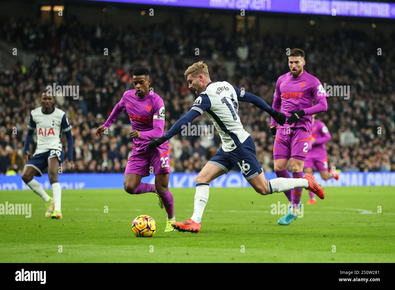 Timo Werner of Tottenham Hotspur shoots on goal during the Premier ...