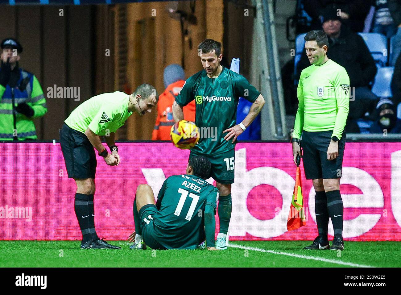 Coventry, UK. 29th Dec, 2024. Referee, Andrew Kitchen checks on #11 ...