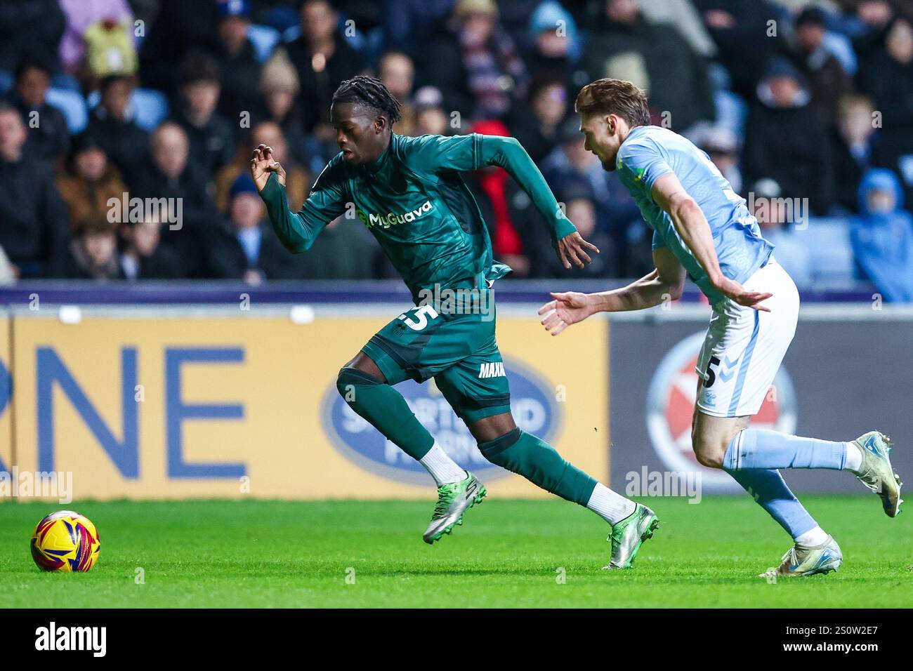 Coventry, UK. 29th Dec, 2024. #25, Romain Esse of Millwall races ...