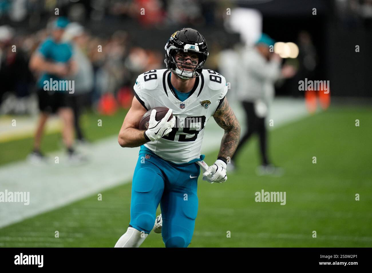 Jacksonville Jaguars tight end Luke Farrell (89) warms up before an NFL ...
