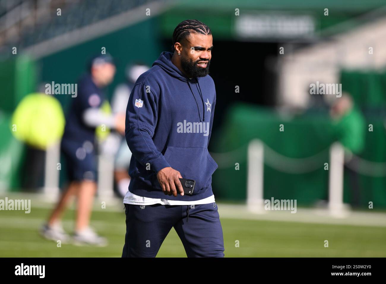 Dallas Cowboys running back Ezekiel Elliott looks on during pre-game ...