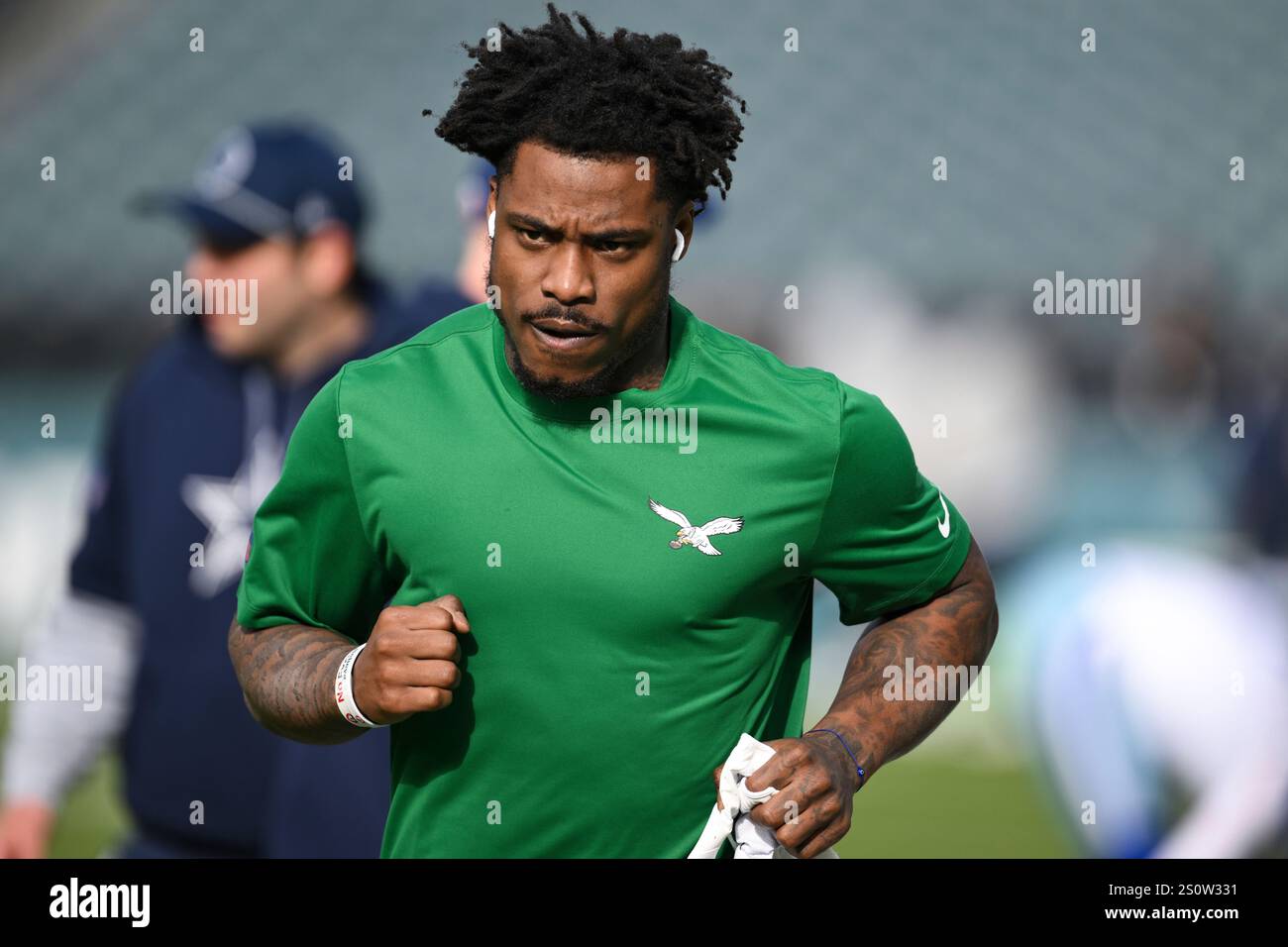 Philadelphia Eagles safety C.J. Gardner-Johnson jogs on the field during pre-game warm-ups ...