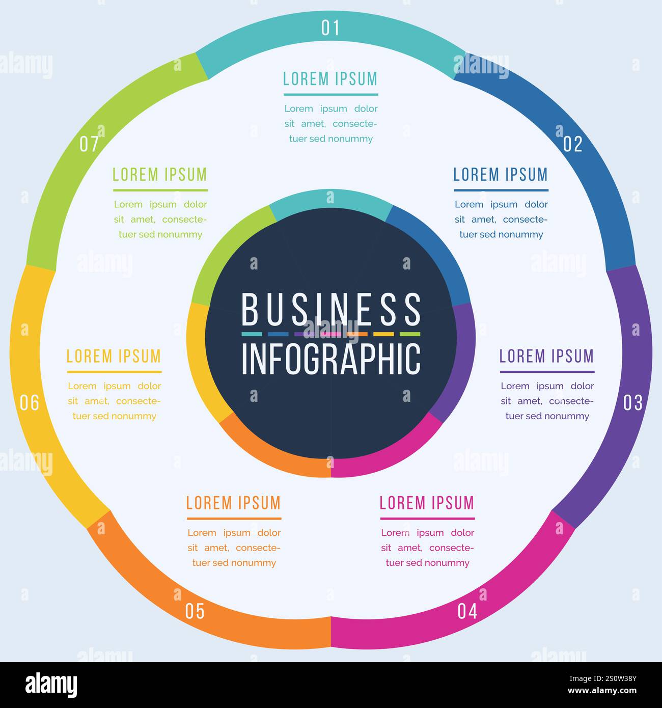 Infographic business information design 7 objects, steps, elements or ...