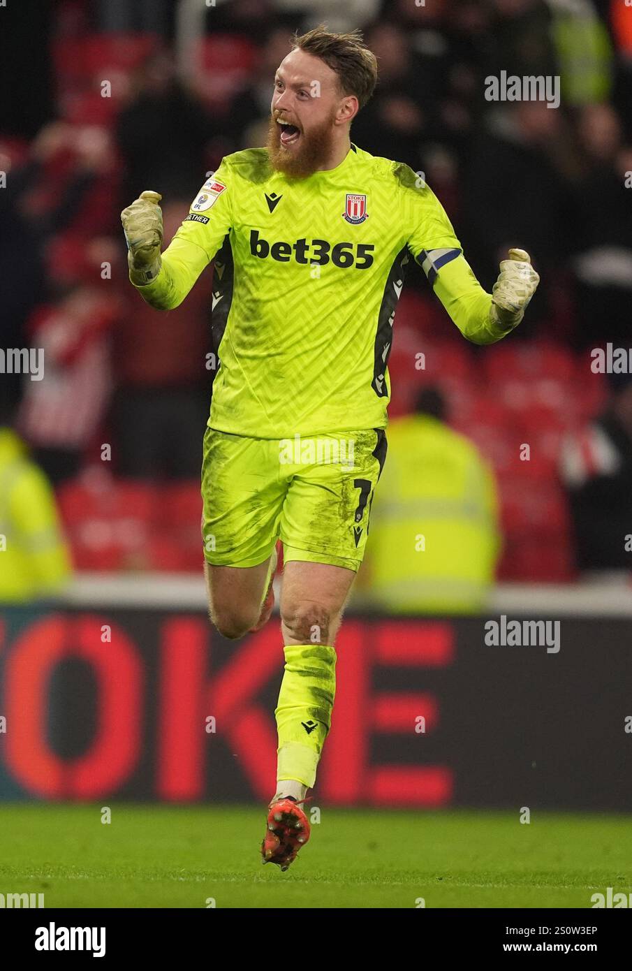 Stoke City goalkeeper Viktor Johansson celebrates during the Sky Bet ...