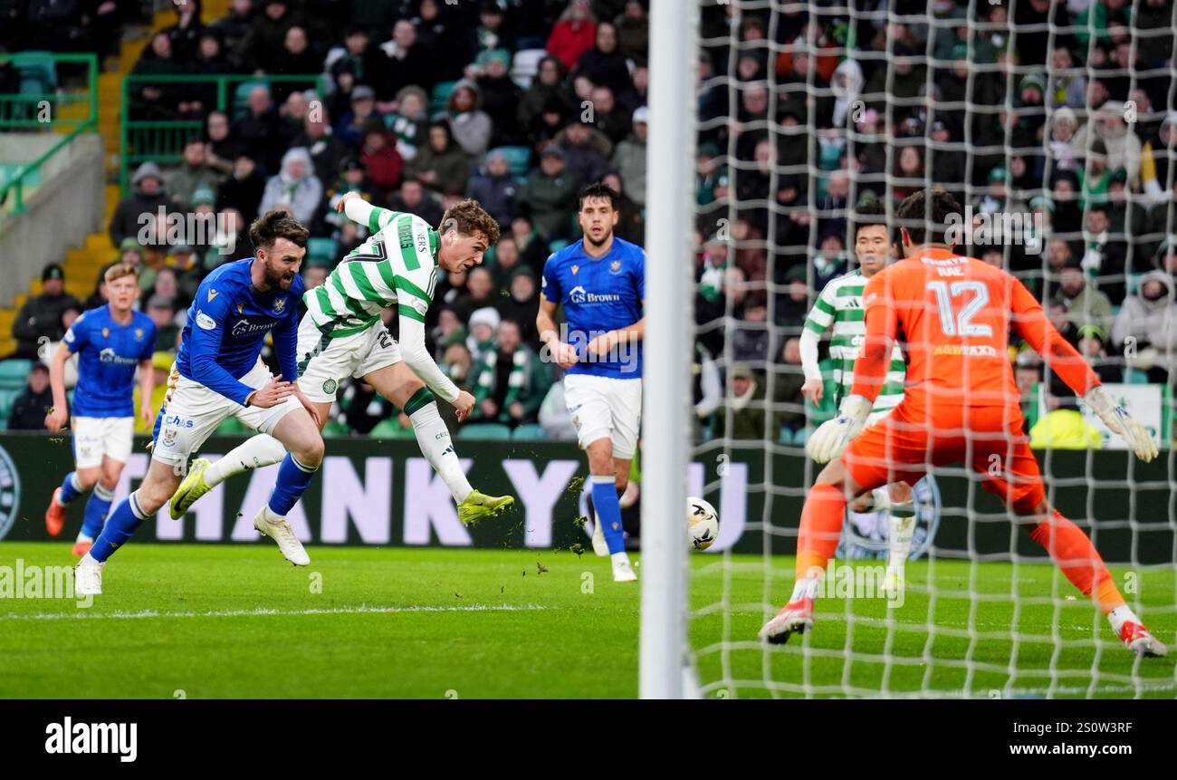 Celtic's Arne Engels (second left) has a shot on goal during the ...