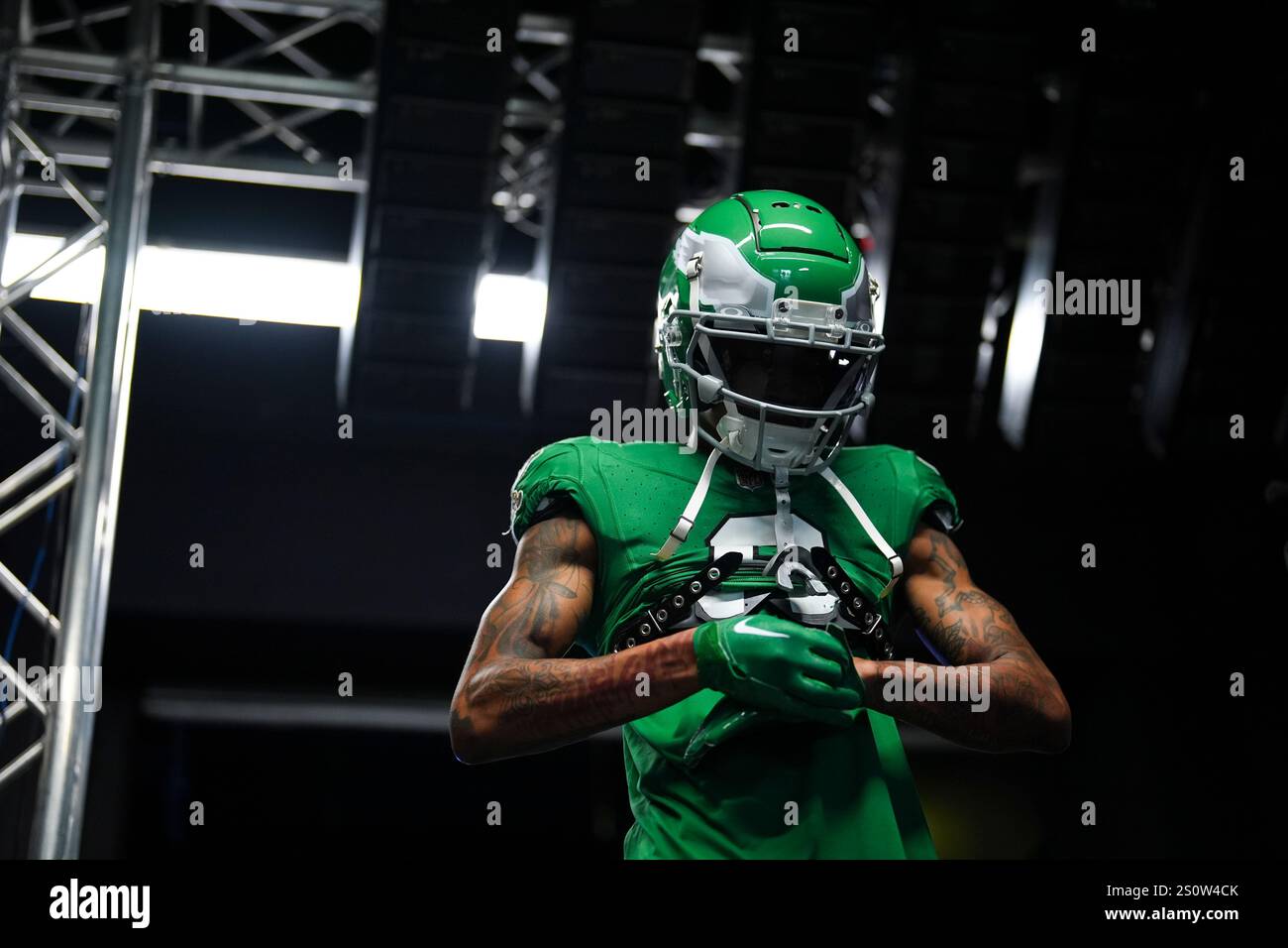 Philadelphia Eagles wide receiver DeVonta Smith takes the field to work ...