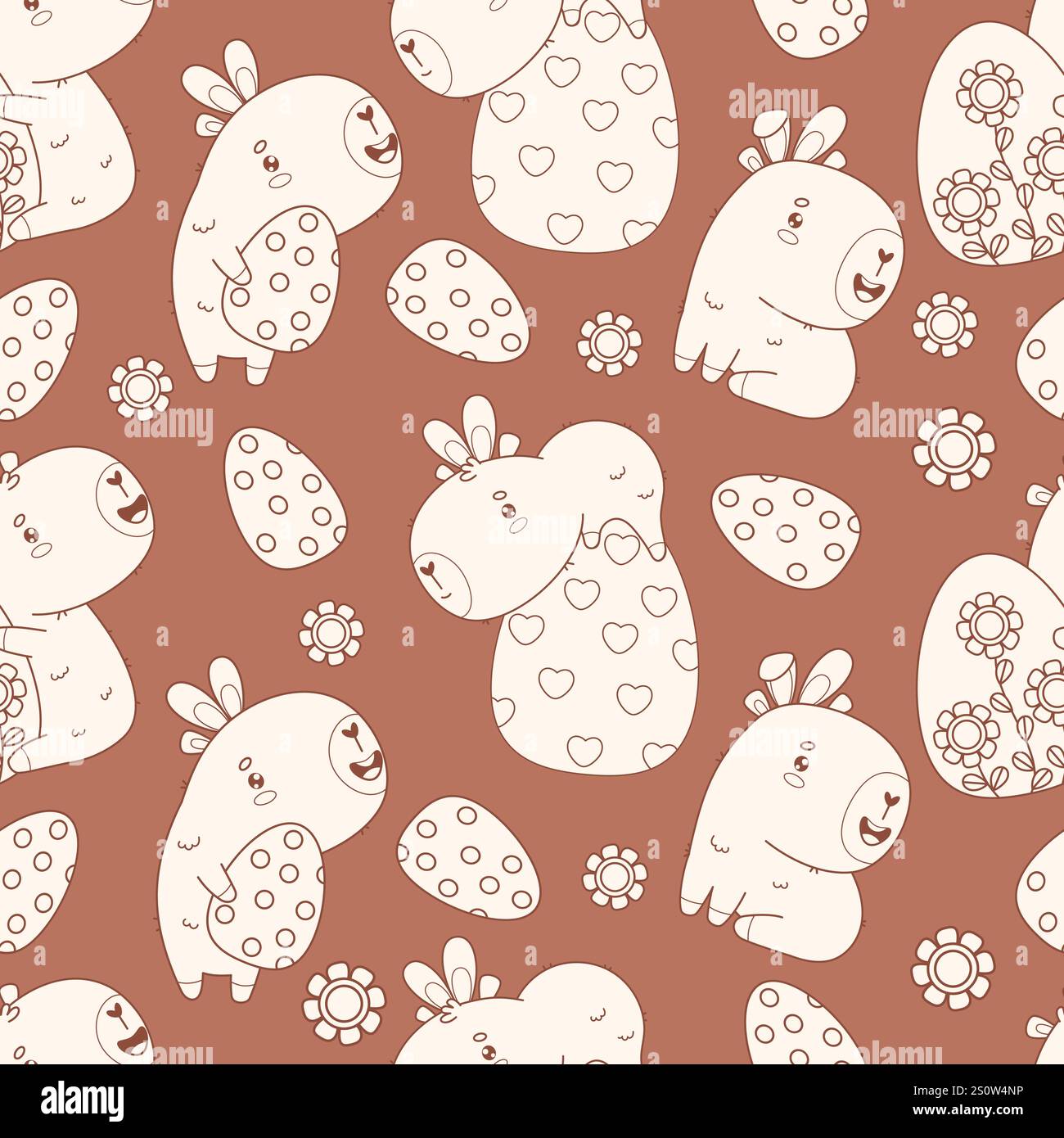 Easter Seamless pattern. Holiday Capybaras with paschal Eggs on brown ...