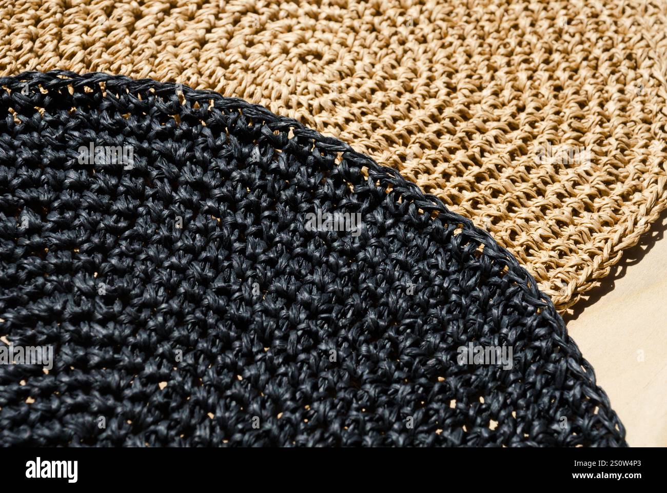 Raffia black and beige, crochet pattern. Wicker texture as a background ...