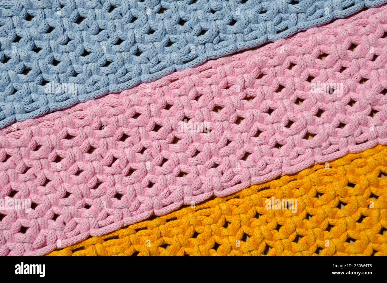 Macrame technique, a square knot of multi-colored threads. Colored ...