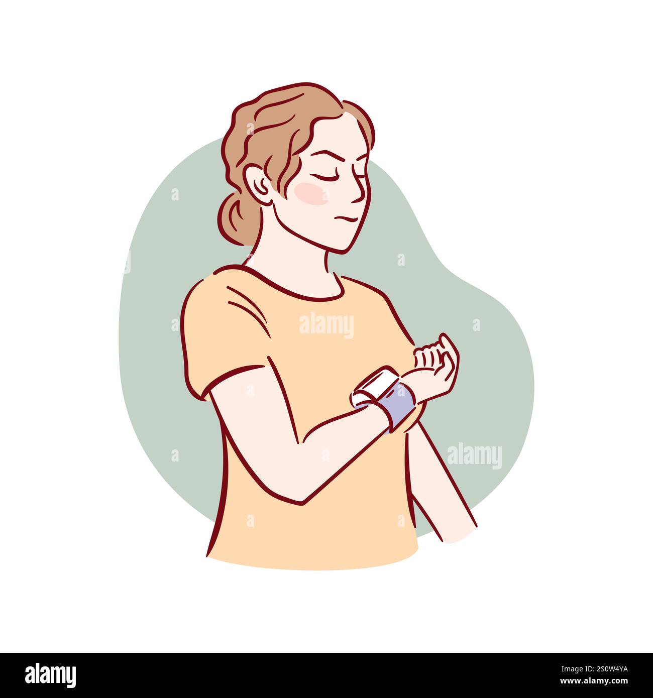 A vector illustration in sketch style shows a young woman measuring her ...