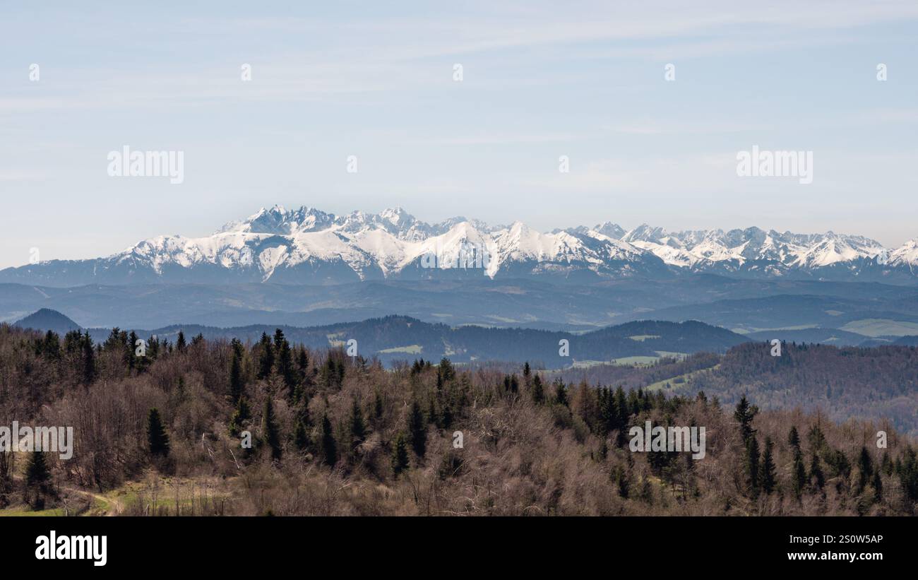 Snow-capped mountain peaks - Tatra mountains. View from the observation ...