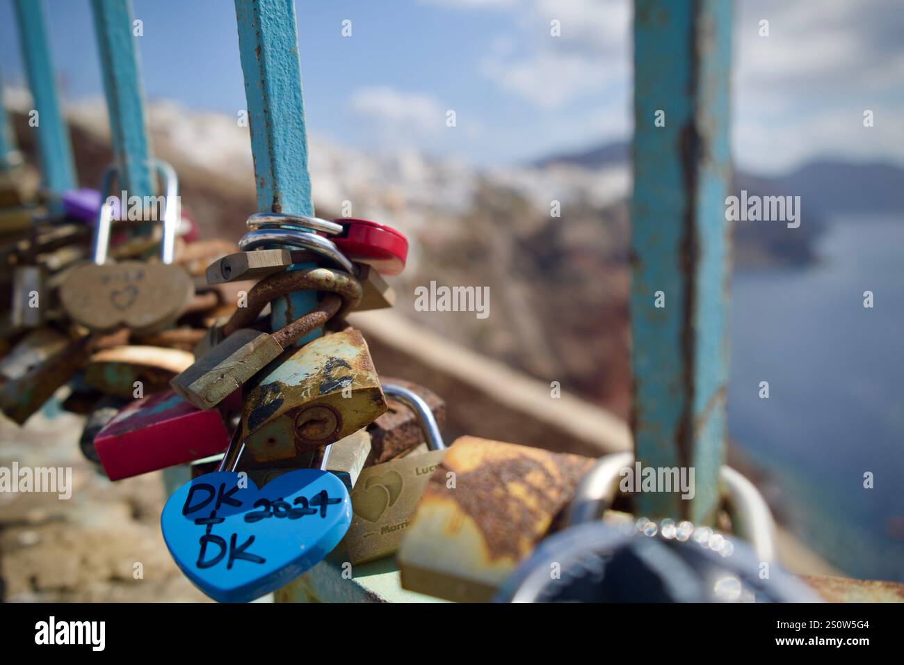 Santorini love locks hi-res stock photography and images - Alamy