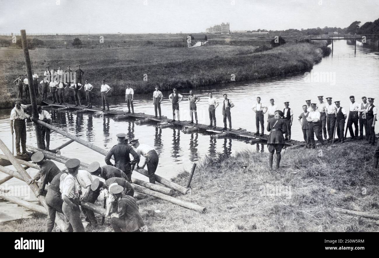 Royal Engineer sappers training in bridge building during the First ...