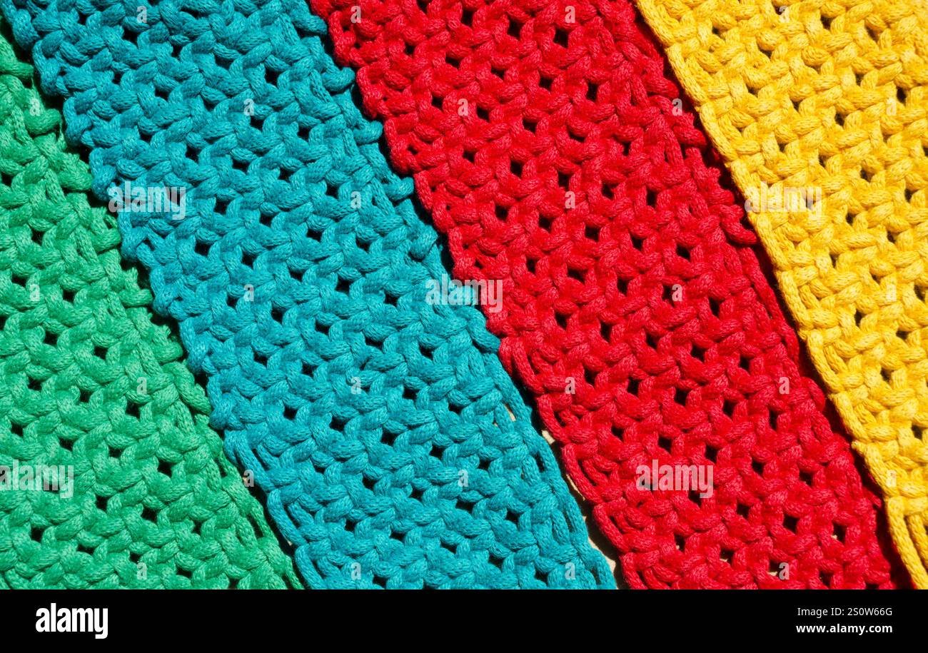 Macrame technique, a square knot of multi-colored threads. Colored ...