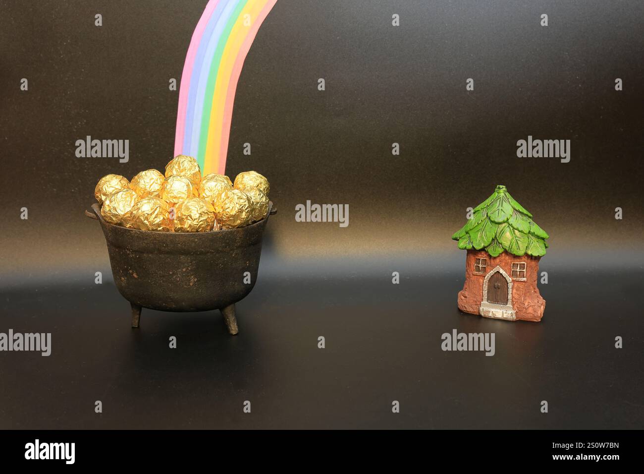 Leprechaun's Pot Of Gold On A Simple Black Background For St. Patrick's ...