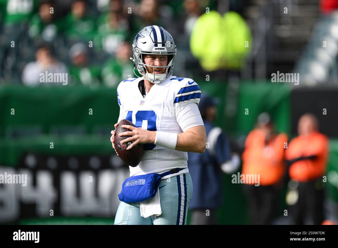 Dallas Cowboys quarterback Cooper Rush warms up before an NFL football ...