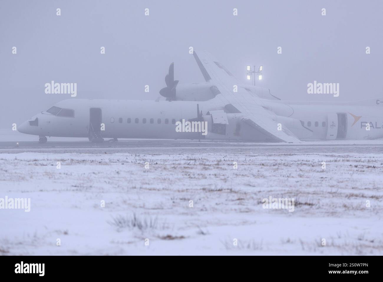 An aircraft that skidded off the runway after catching fire at Halifax ...