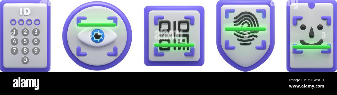 3D QR code. Biometric face scan. Cyber ID recognition. Phone authenticate scanner. Eye facial ...