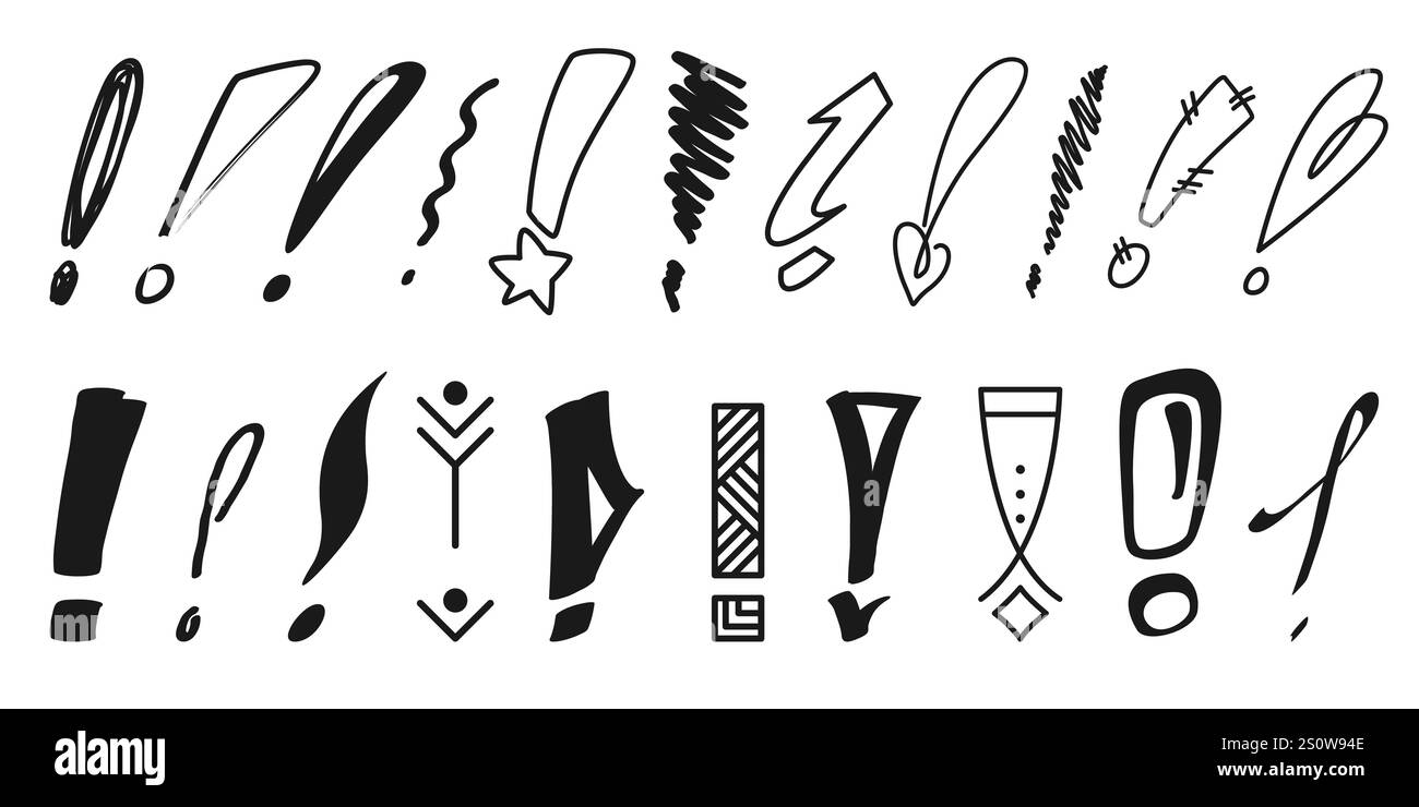 Exclamation mark. Doodle hand drawn sketch sign. Attention exclamatory ...