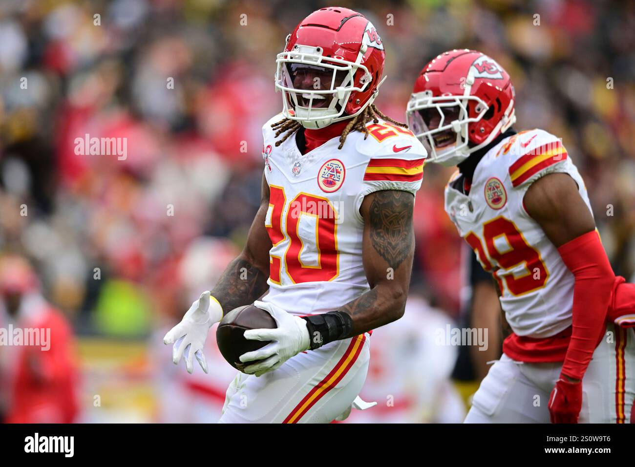 Kansas City Chiefs safety Justin Reid celebrates after an interception ...