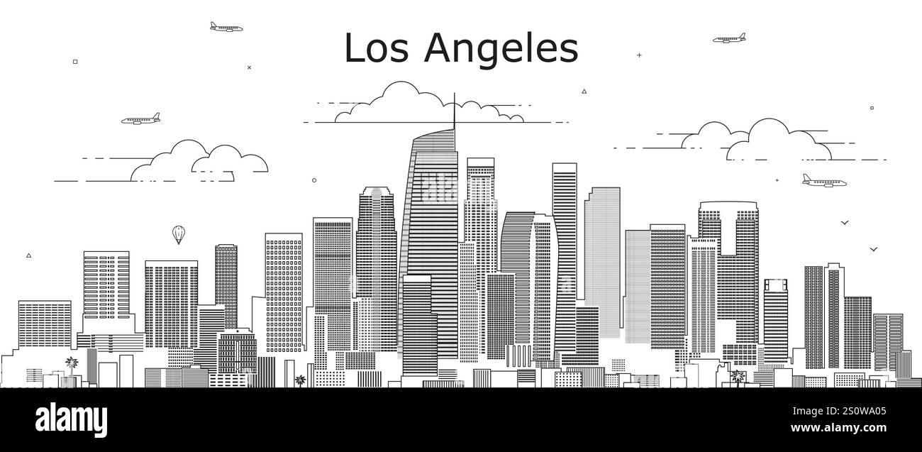Los Angeles cityscape line art vector illustration Stock Vector Image ...