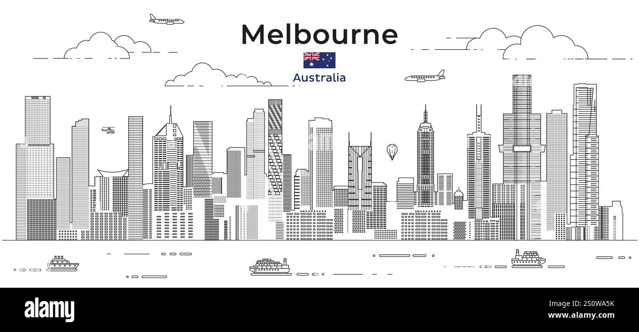 Melbourne cityscape line art vector illustration Stock Vector Image ...