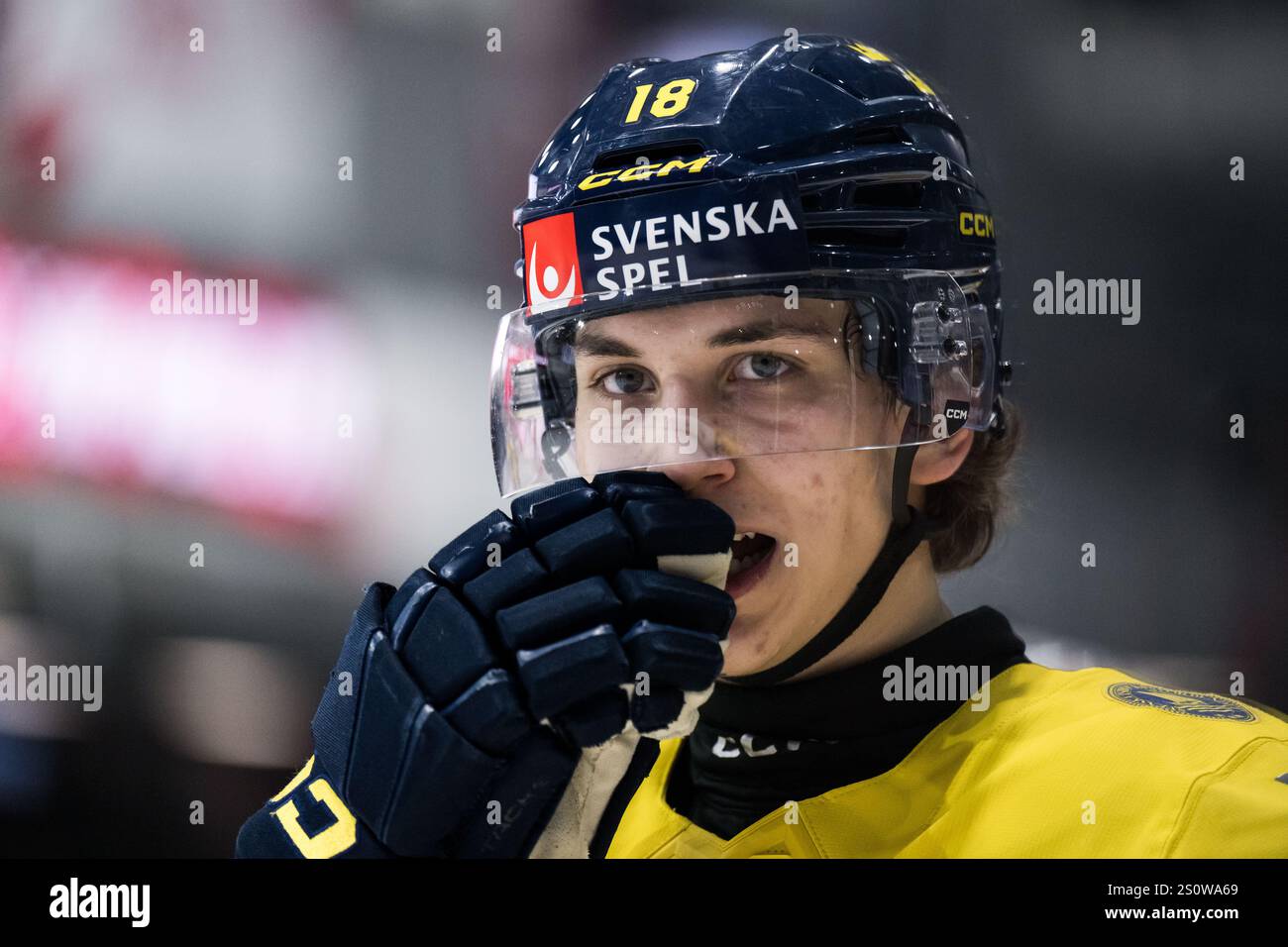 Victor Eklund of, Sweden. , . during the 2025 IIHF World Junior ...