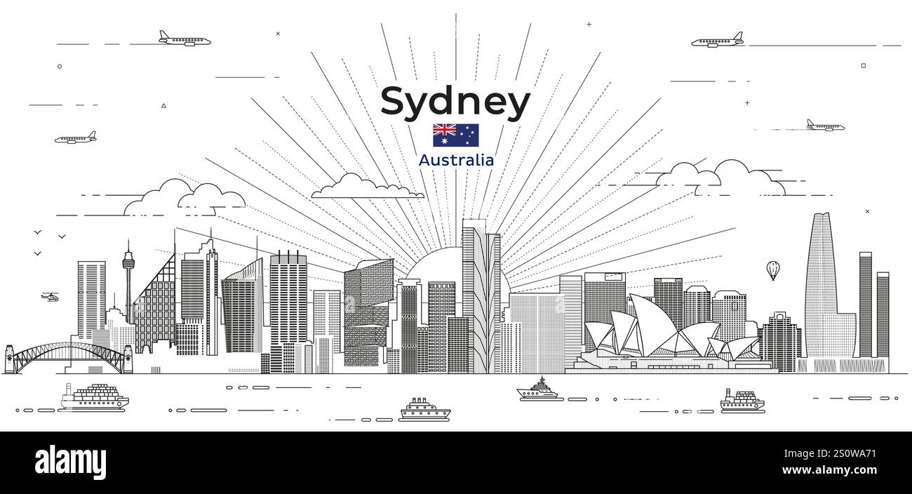 Sydney cityscape line art vector illustration Stock Vector Image & Art ...