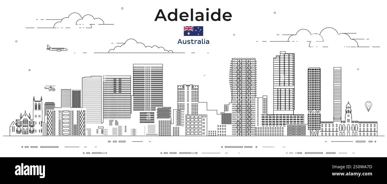 Adelaide cityscape line art vector illustration Stock Vector Image ...