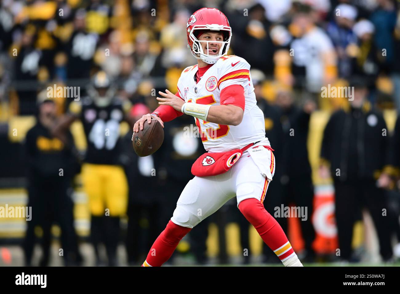 Kansas City Chiefs quarterback Patrick Mahomes looks to throw during ...