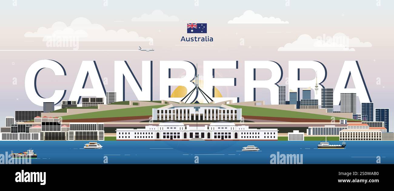 Canberra city skyline colorful vector illustration. Travel poster Stock Vector Image & Art - Alamy